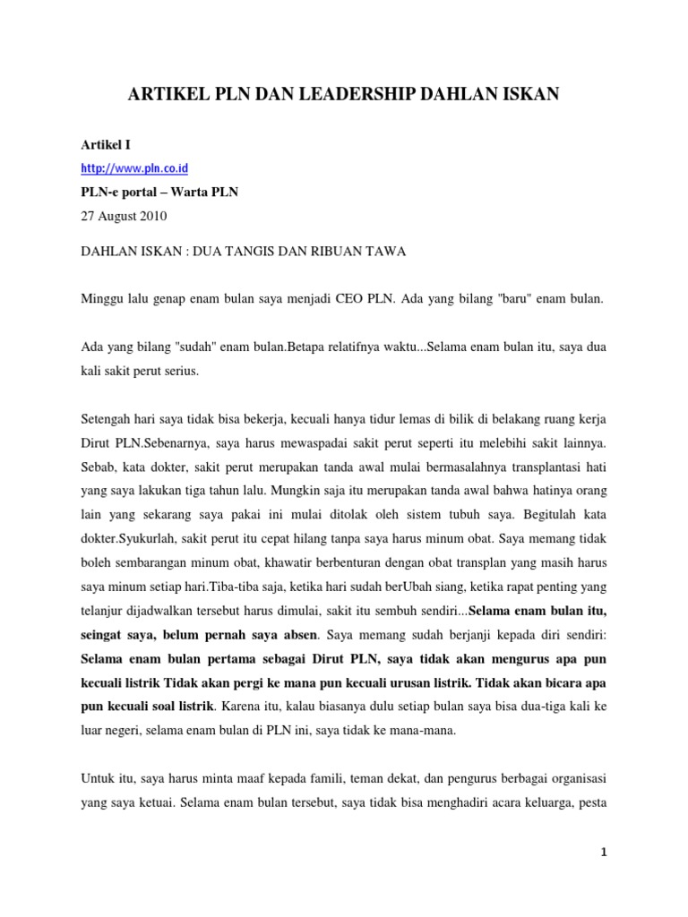Artikel PLN Dan Leadership Dahlan Iskan | PDF