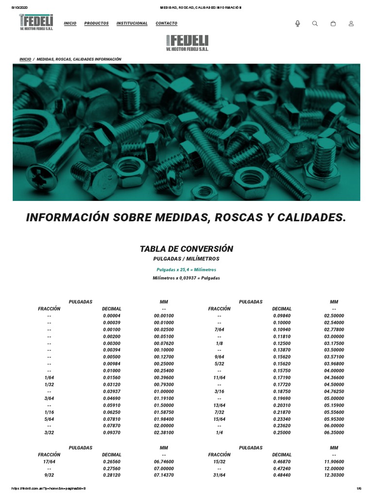 Medidas, Roscas, Calidades Información | PDF | Pulgada | Metrología