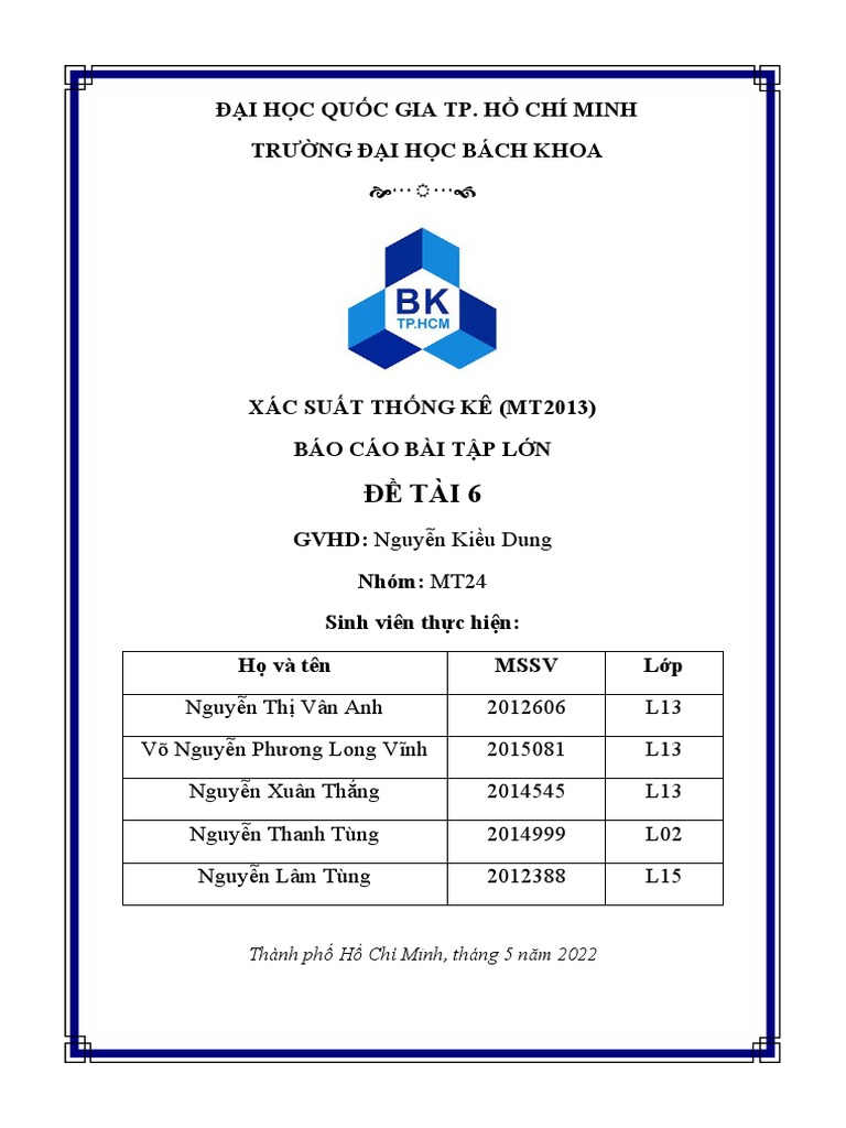 Báo Cáo - BTL - XSTK | PDF