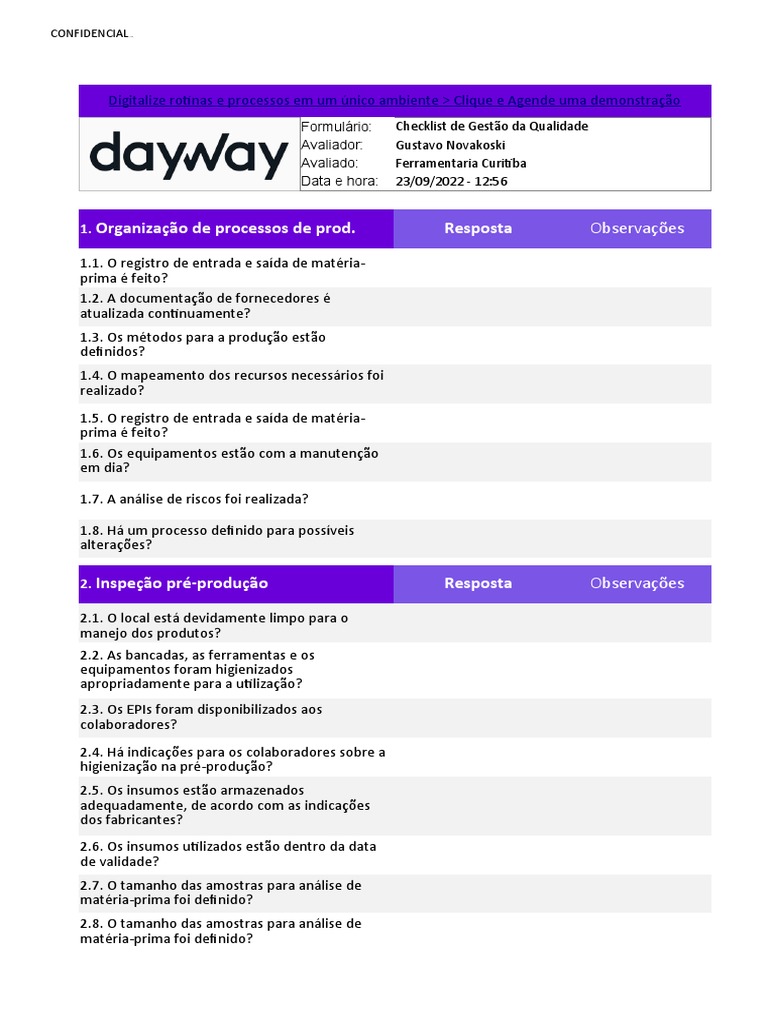 Checklist Gestao Qual Dayway | PDF | Embalagem e rotulagem | Processo ...