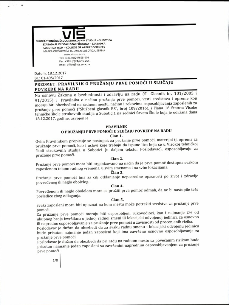 Pravilnik o Pruzanju Prve Pomoci | PDF