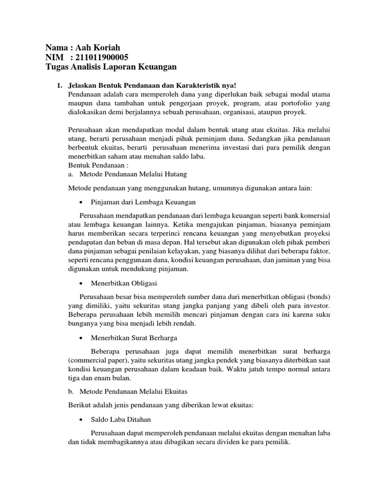 Aah Koriah - Tugas Analisis Laporan Keuangan | PDF