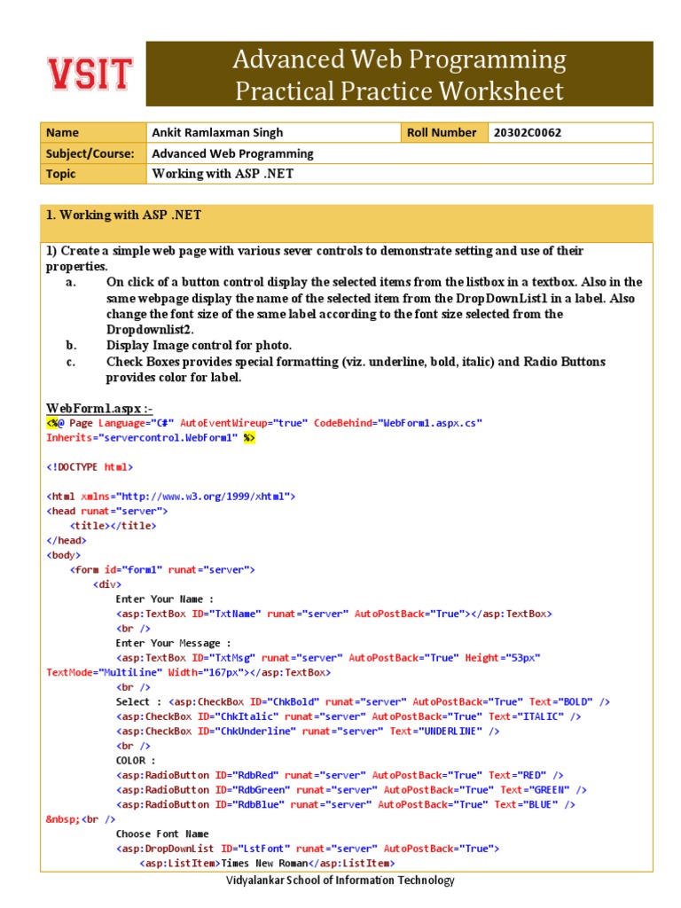 Awp Practical Practice Worksheet Pdf World Wide Web Internet And Web