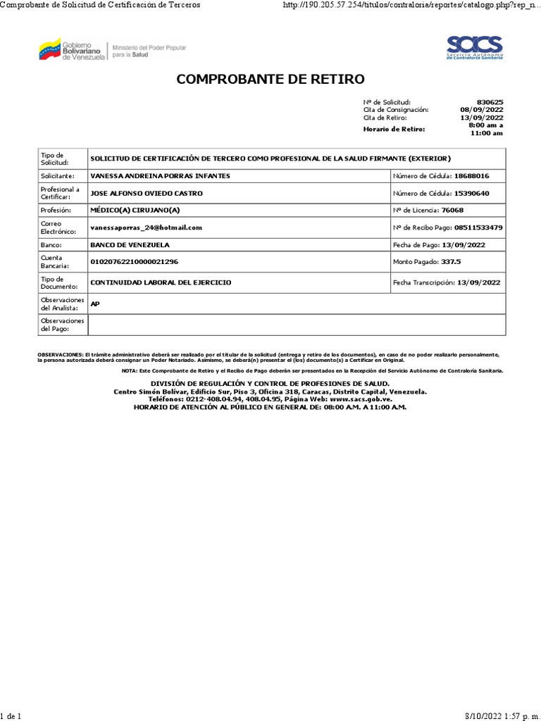 Comprobante de Retiro | PDF