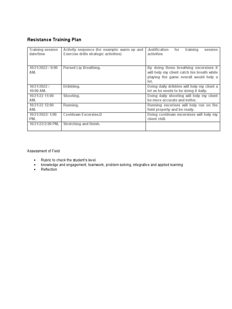 Resistance Training Plan | PDF