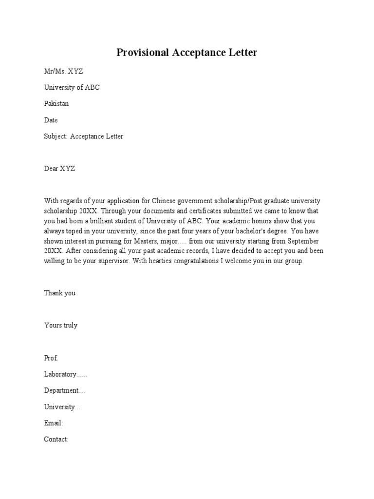 Provisional Acceptance Letter for Scholarship | PDF | Career & Growth