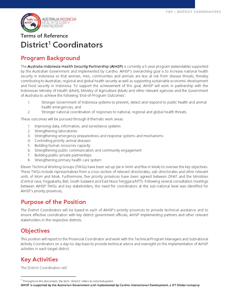 TOR District Coordinators | PDF | Indonesia | Health Sciences