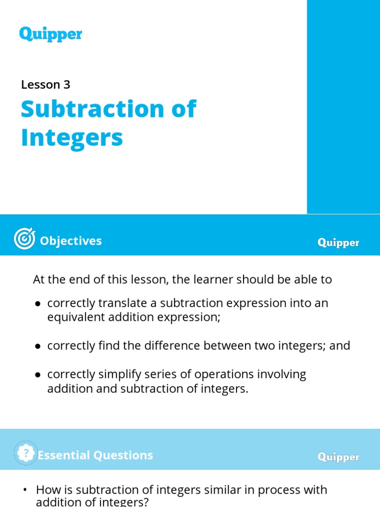 Subtraction of Integers | PDF | Subtraction | Mathematics