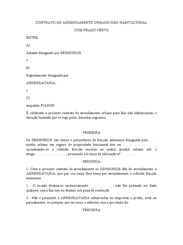 Contrato de Arrendamento A Termo CERTo | PDF | Leasing | Direito Civil (sistema jurídico)
