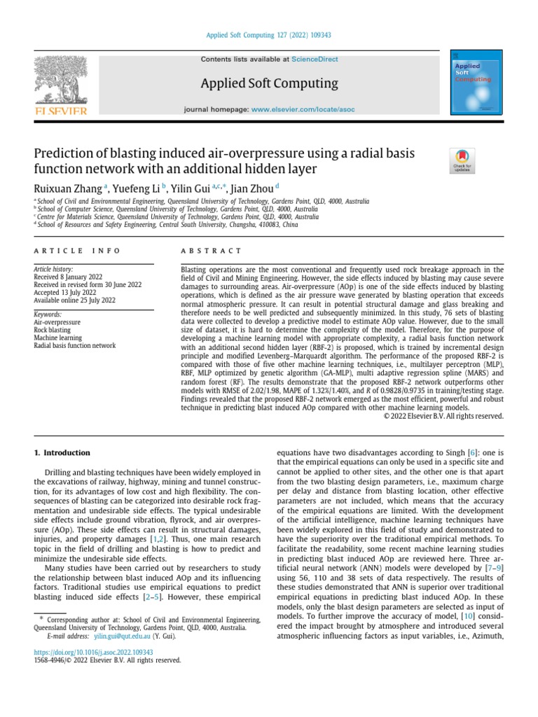 2022 Prediction of Blasting Induced Air-Overpressure Using A Radial ... 2022 Prediction of Blasting Induced Air-Overpressure Using A Radial ...