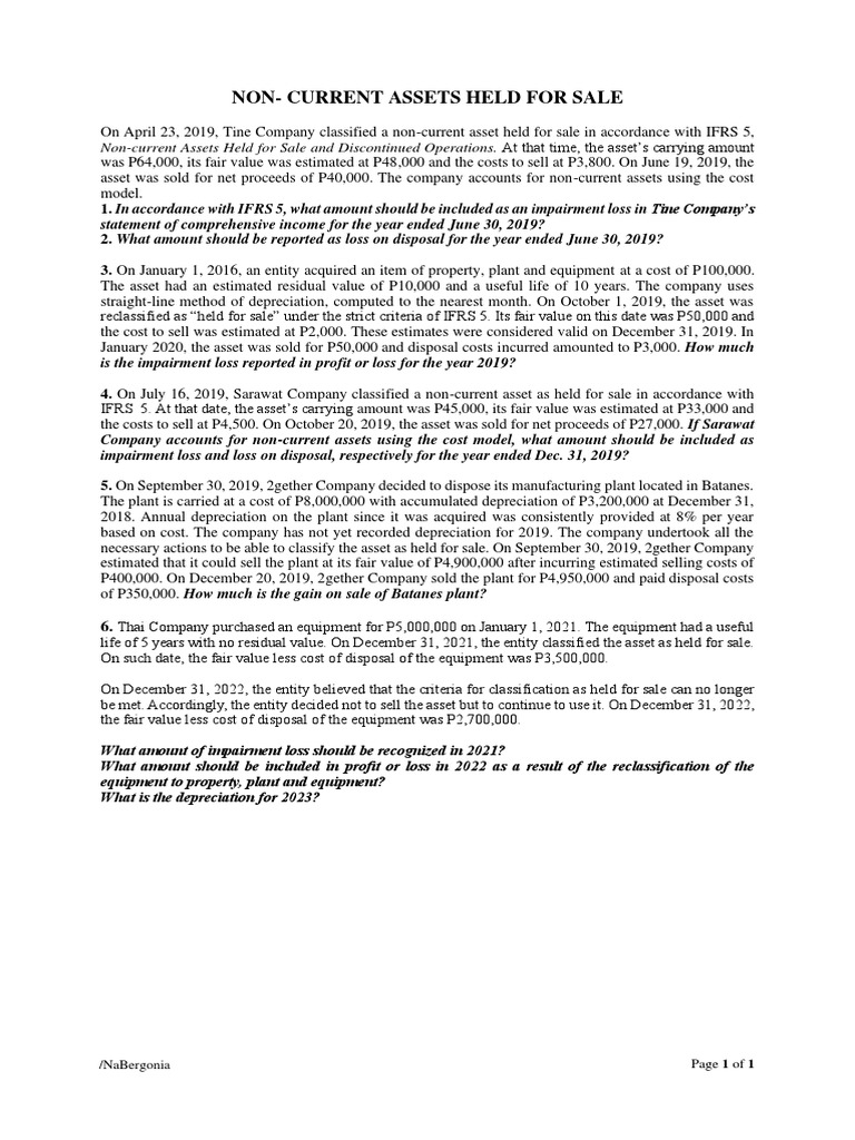 Problems - Non-Current Assets Held For Sale | PDF | Depreciation | Fair Value