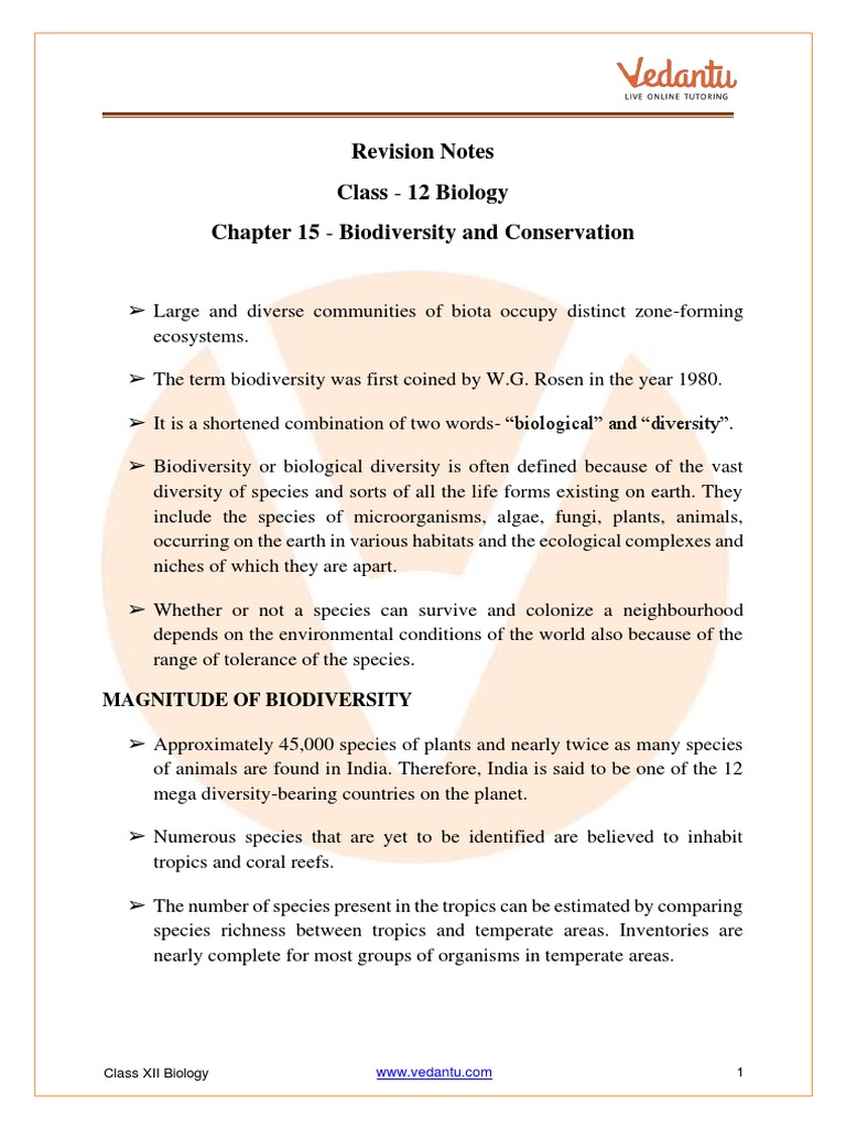Biodiversity and Conservation Class 12 Notes CBSE Biology Chapter 15 ...