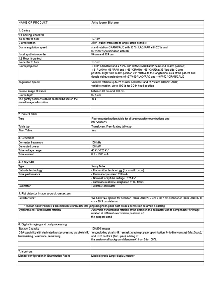 Artis Icono Biplane Features and Specifications | PDF | Angiography ...