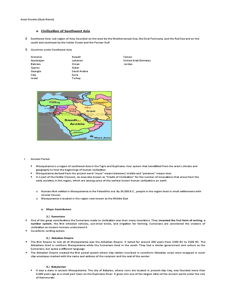 Southwest Asia Civilization Overview | PDF | Mesopotamia | Western Asia