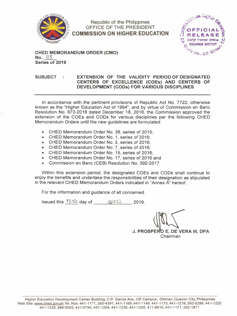 CMO No. 03 Series of 2019 - Extension of The Validity Period of ...