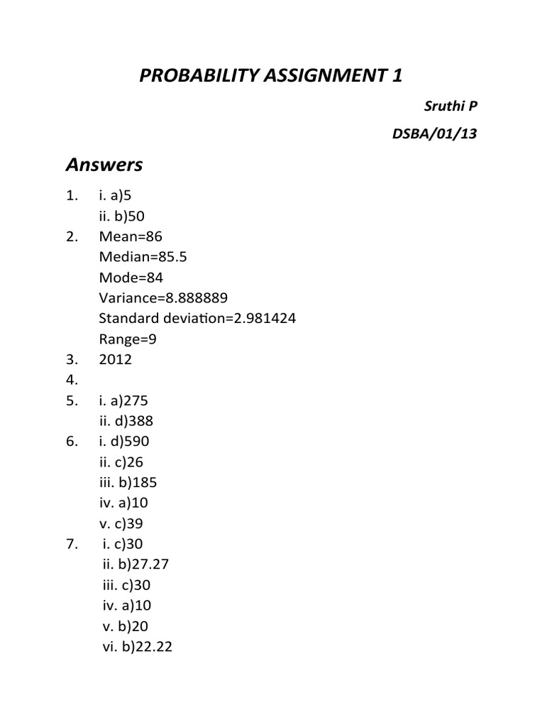 Probability Assignment | Download Free PDF | Mathematics | Statistics Probability Assignment | Download Free PDF | Mathematics | Statistics