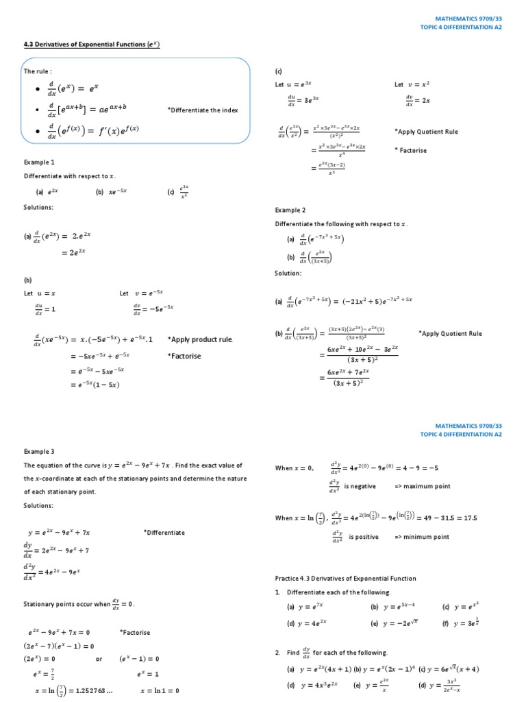 3 Derivatives of Exponentials FN 4.4 Derivatives of Logarithmic FN ...