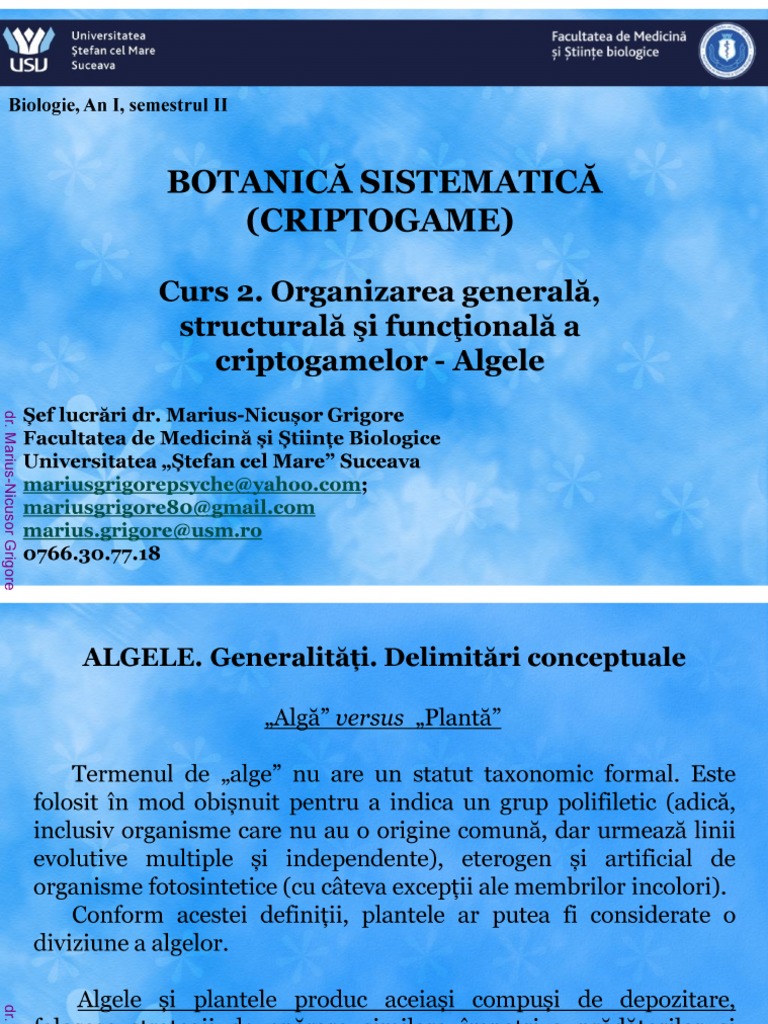 CURS 2. Criptogame - Algele.generalitati | PDF