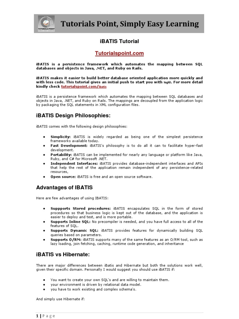 Ibatis Tutorial | Download Free PDF | Application Programming Interface | Software