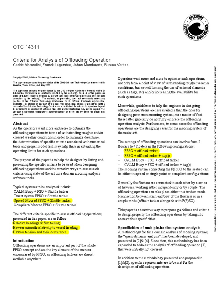 Criteria For Analysis Of Offloading Operation Pdf Simulation System