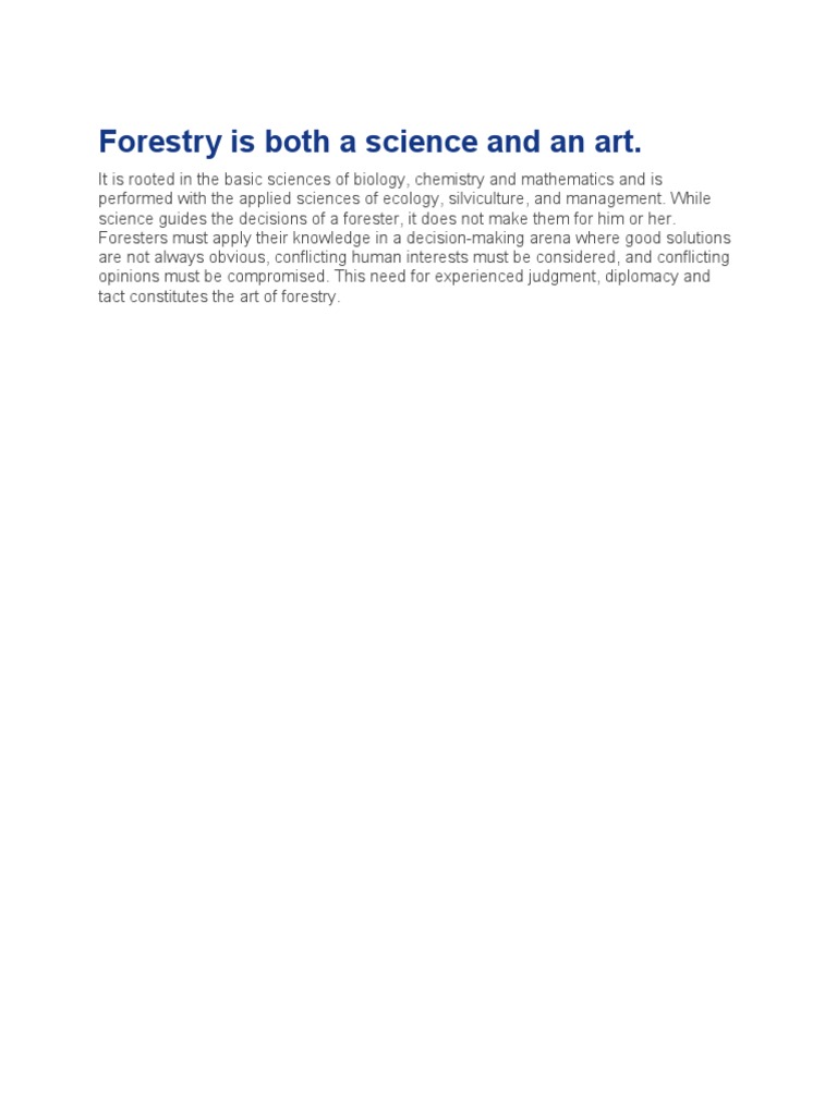 Forestry Is Both A Science and An Art | PDF