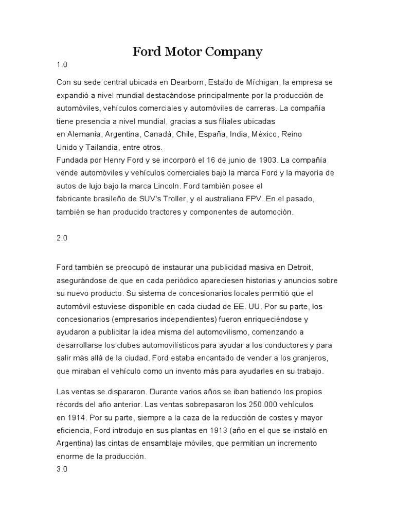 Historia y Expansión Global de Ford | PDF | Compania de motores ford ...