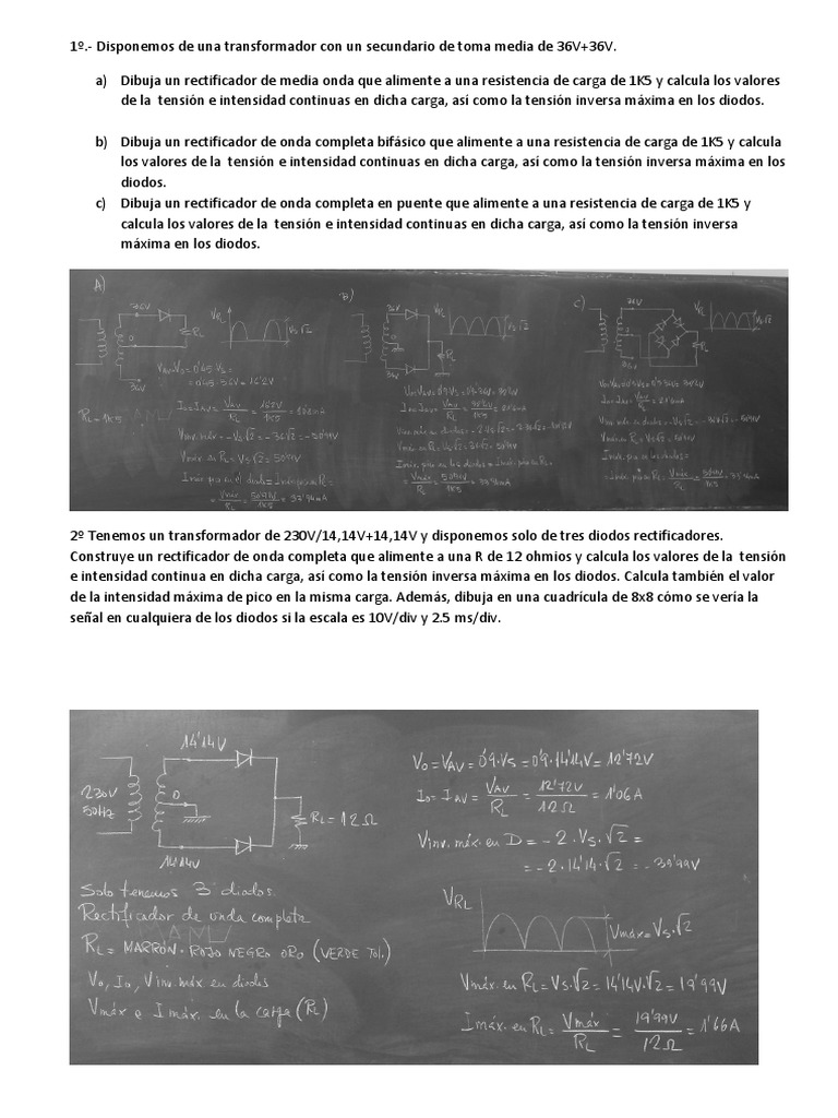 Ejercicios Rectificadores y Filtrado | PDF | Rectificador | Electricidad