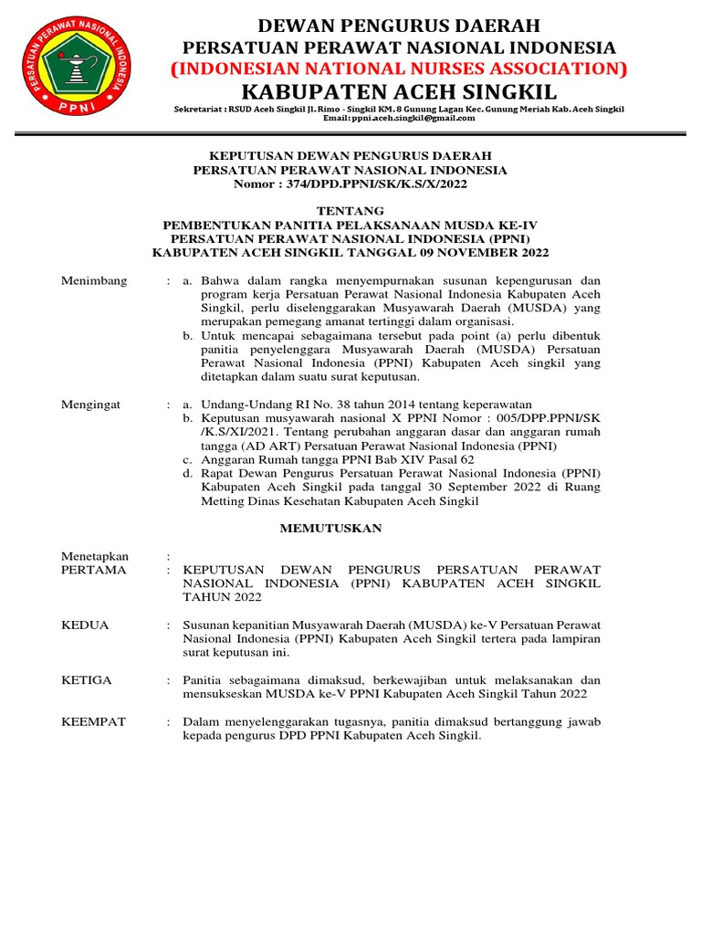 SK Panitia Musda IV PPNI Singkil | PDF