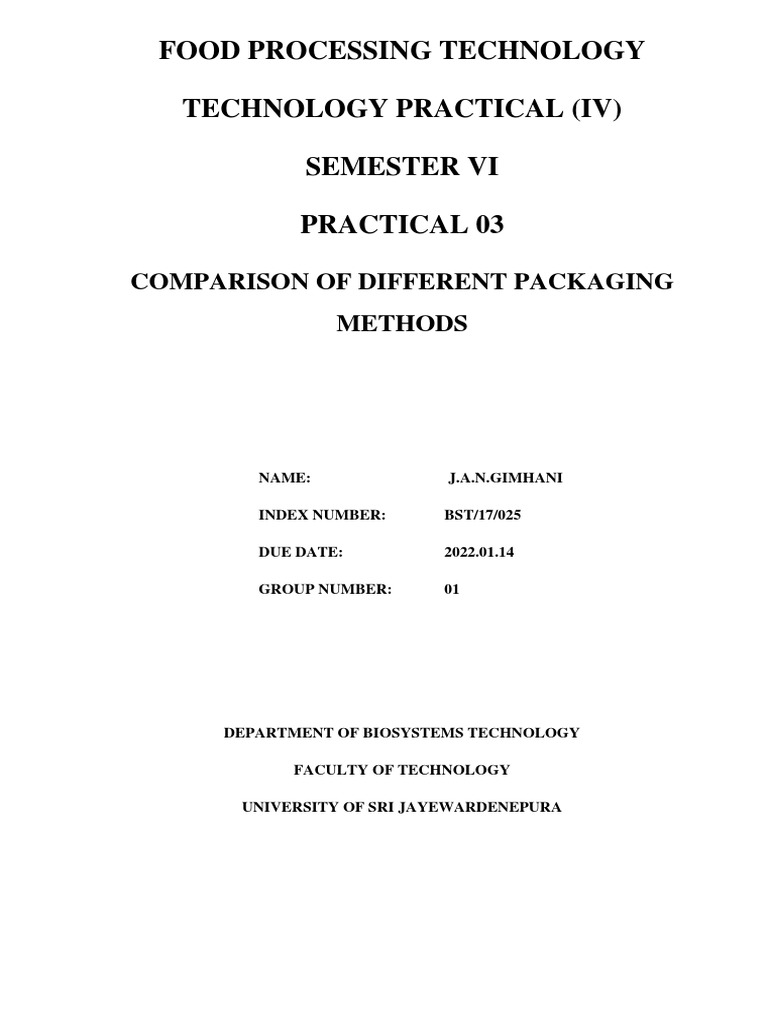 Practical 03 06 J.A.N.Gimhani BST17025 | PDF | Polyethylene | Foods