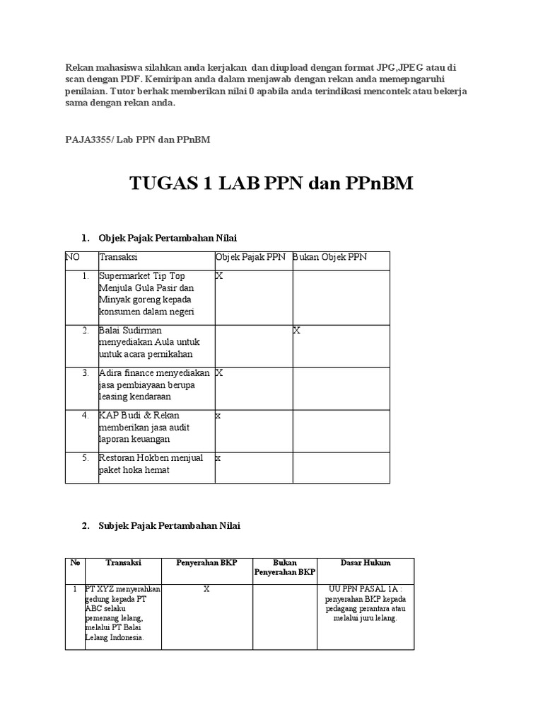 Tugas 1 - Lab PPN Dan PPNBM PAJA3355 | PDF