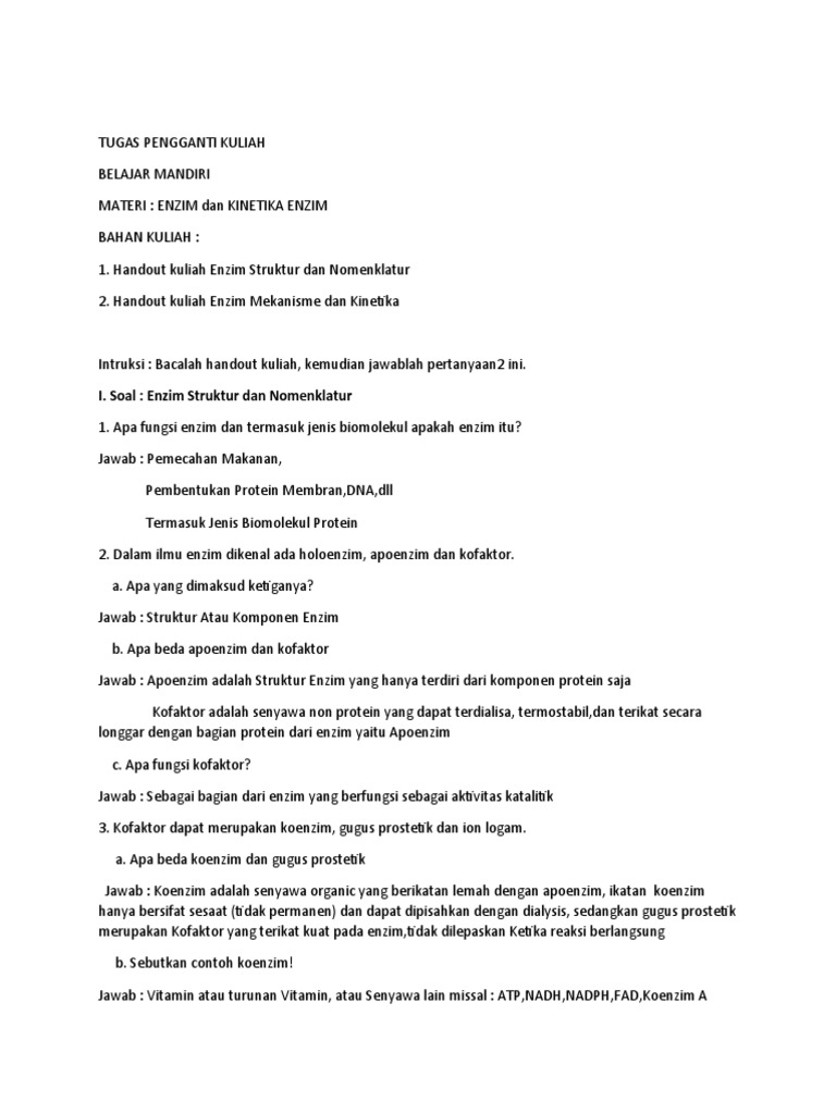 Tugas Pengganti Kuliah Enzim | PDF
