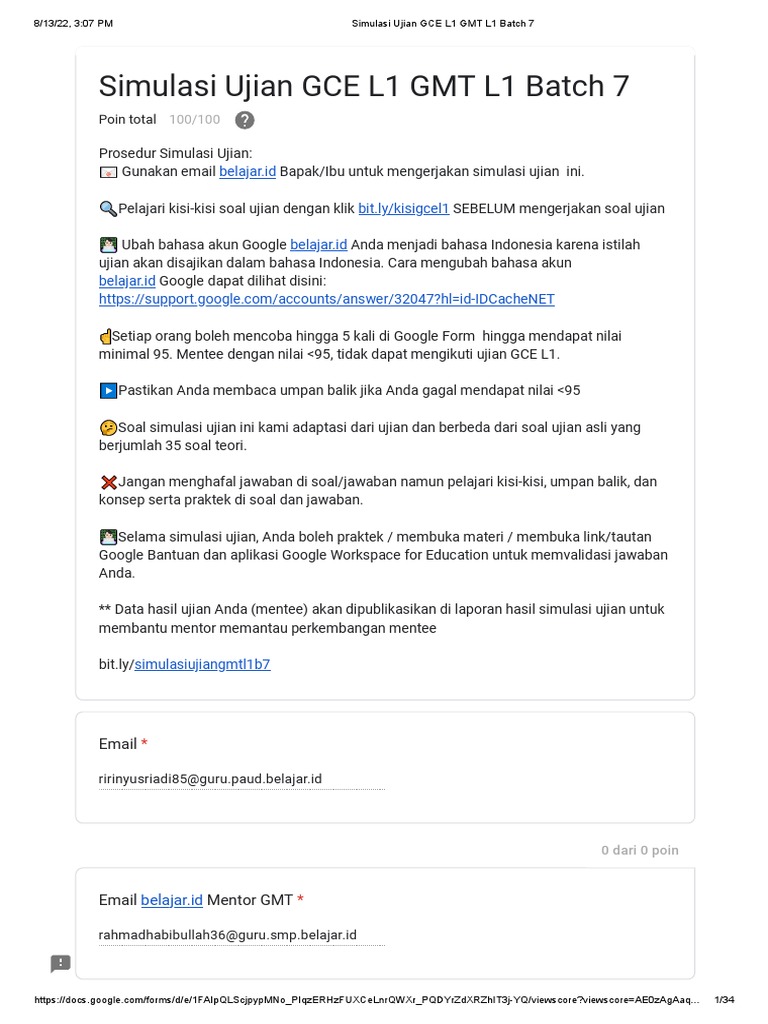 Simulasi Ujian GCE L1 GMT L1 Batch 7 | PDF
