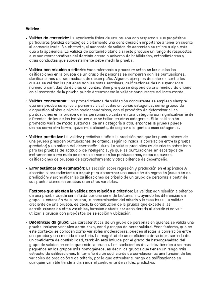 Guía de Validez en Pruebas Psicométricas | PDF | Validez (Estadísticas ...