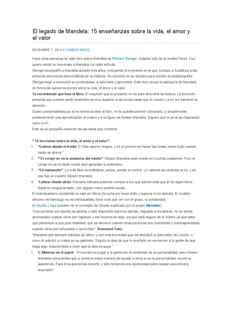 El Legado de Mandela | PDF | Nelson Mandela | Amor