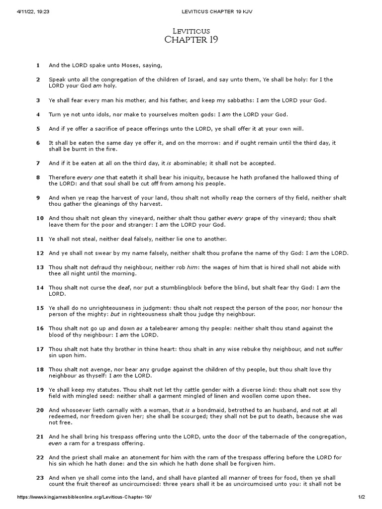 Leviticus Chapter 19 KJV | Download Free PDF | Thou | Old Testament Books