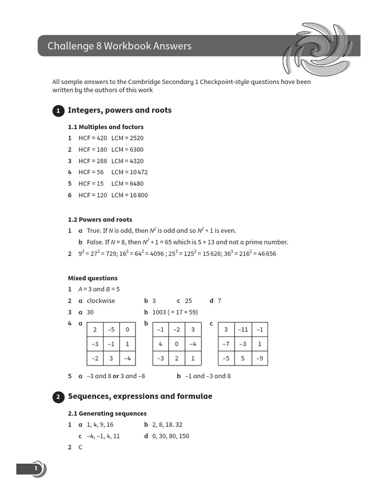 Cambridge Checkpoint Mathematics Challenge Book 8 Answers | PDF | Area ...