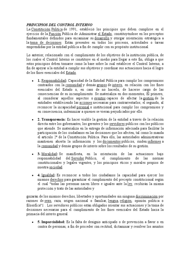 Principios Del Control Interno | PDF | Contabilidad | Evaluación