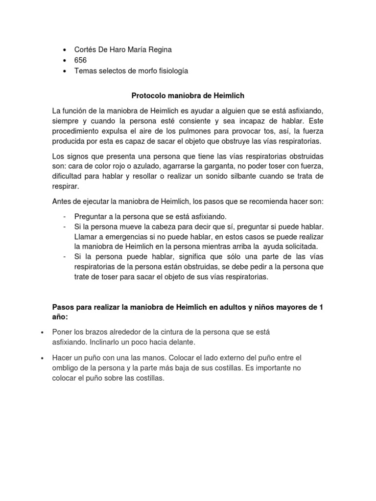 Protocolo Maniobra de Heimlich | PDF