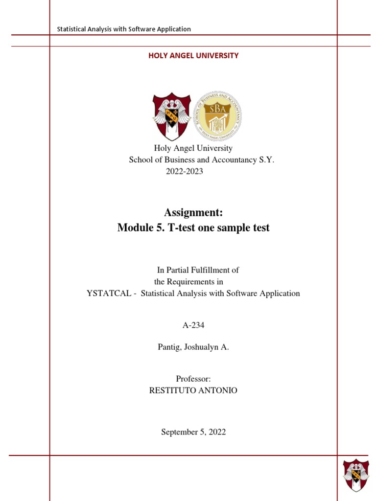 Module 5. T-Test One Sample Test | PDF | Student's T Test | Statistical ...