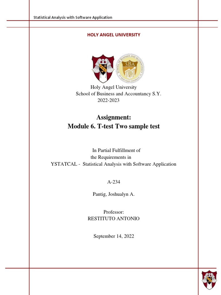 Module 6. T-Test Two Sample Test | PDF | Student's T Test | Null Hypothesis