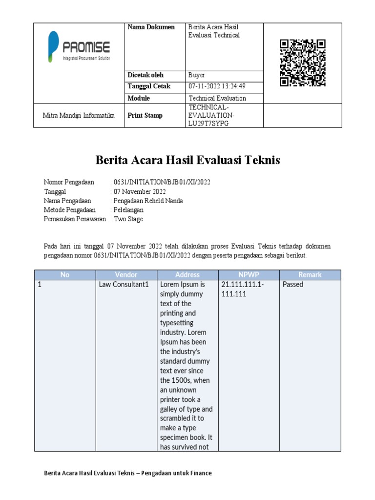 Berita Acara Hasil Evaluasi Teknis | PDF | Printing | Typography