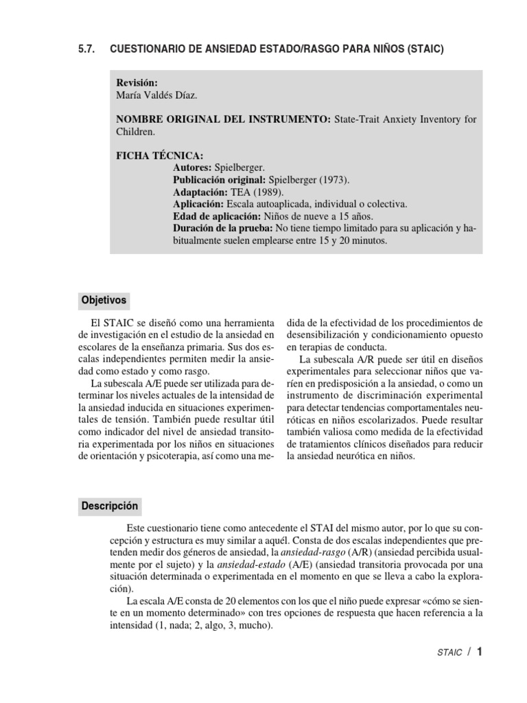 STAIC | PDF | Ansiedad | Validez (Estadísticas)