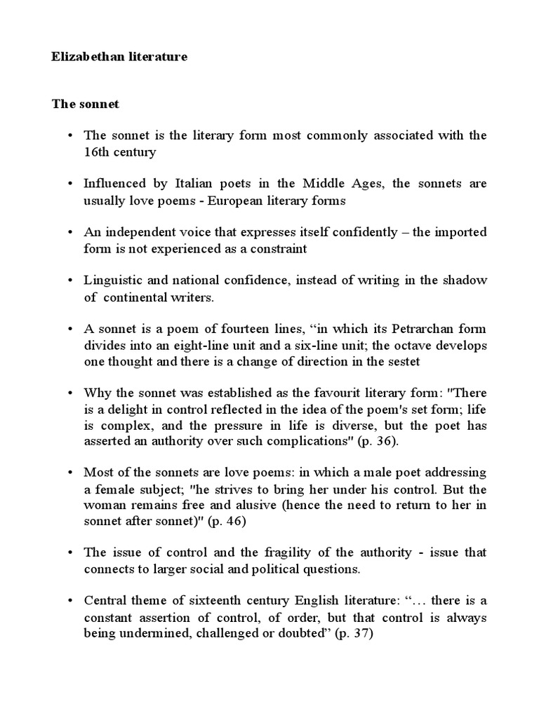 Elizabethan Literature I | PDF | Sonnets | The Faerie Queene