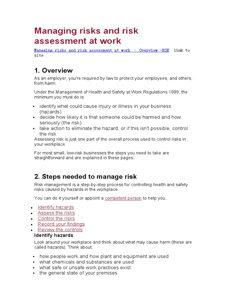 Manage Risks & Assessments | PDF | Risk | Occupational Safety And Health