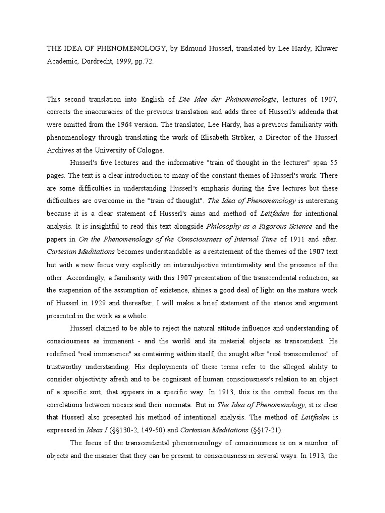IDEAOFPH | PDF | Phenomenology (Philosophy) | Edmund Husserl