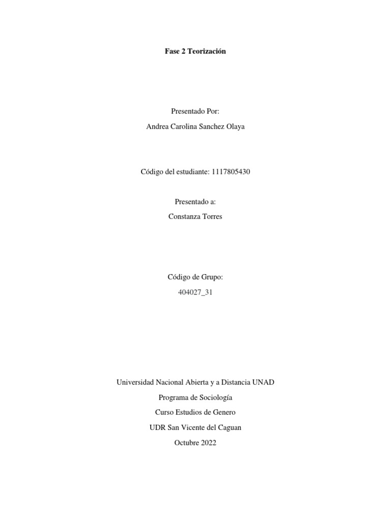 Fase 2 Andrea Sanchez Estudios de Genero | PDF | Género | Estudios de ...
