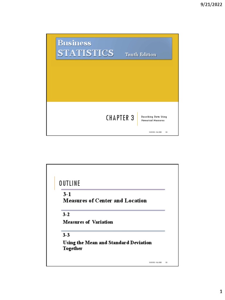 Ch3 Statistics | Pdf | Coefficient Of Variation | Mean