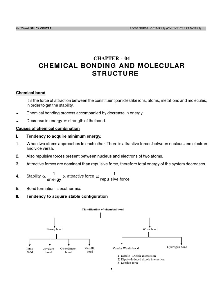 Chemical Bonding and Molecular Structure - Lecture Notes | PDF ...