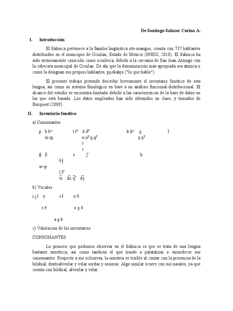 Descripción Tlahuica | PDF | Fonema | Fonología