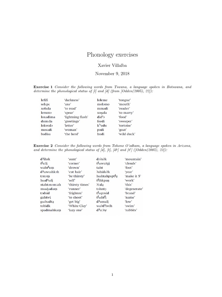 Class Exercises Phonology With Solutions | PDF | Consonant | Phoneme